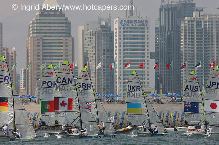 The 49er racing starts on day two of the Olympic Sailing Regatta in Qingdao