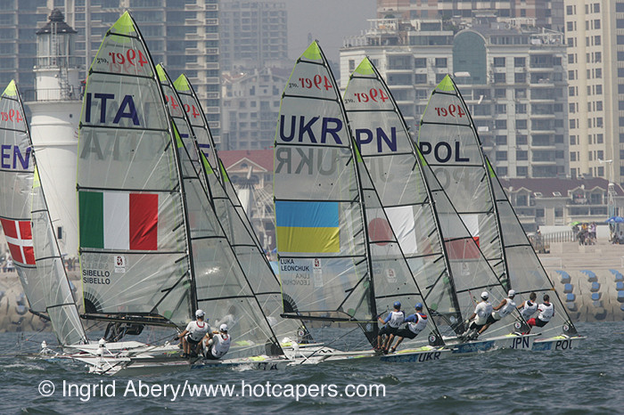 The 49er racing starts on day two of the Olympic Sailing Regatta in Qingdao