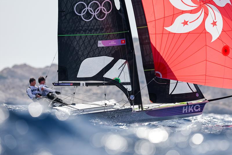 49er racing on July 30 in Marseille at the Paris 2024 Olympic Regatta