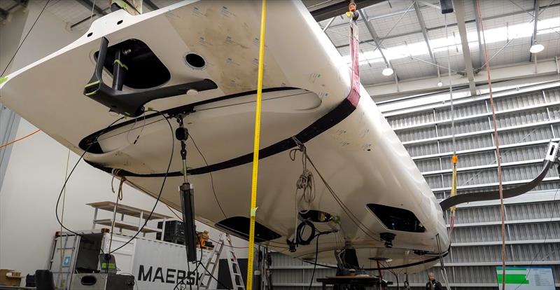 AC40 set up for stress testing, with pressure applied on mainsheet ...