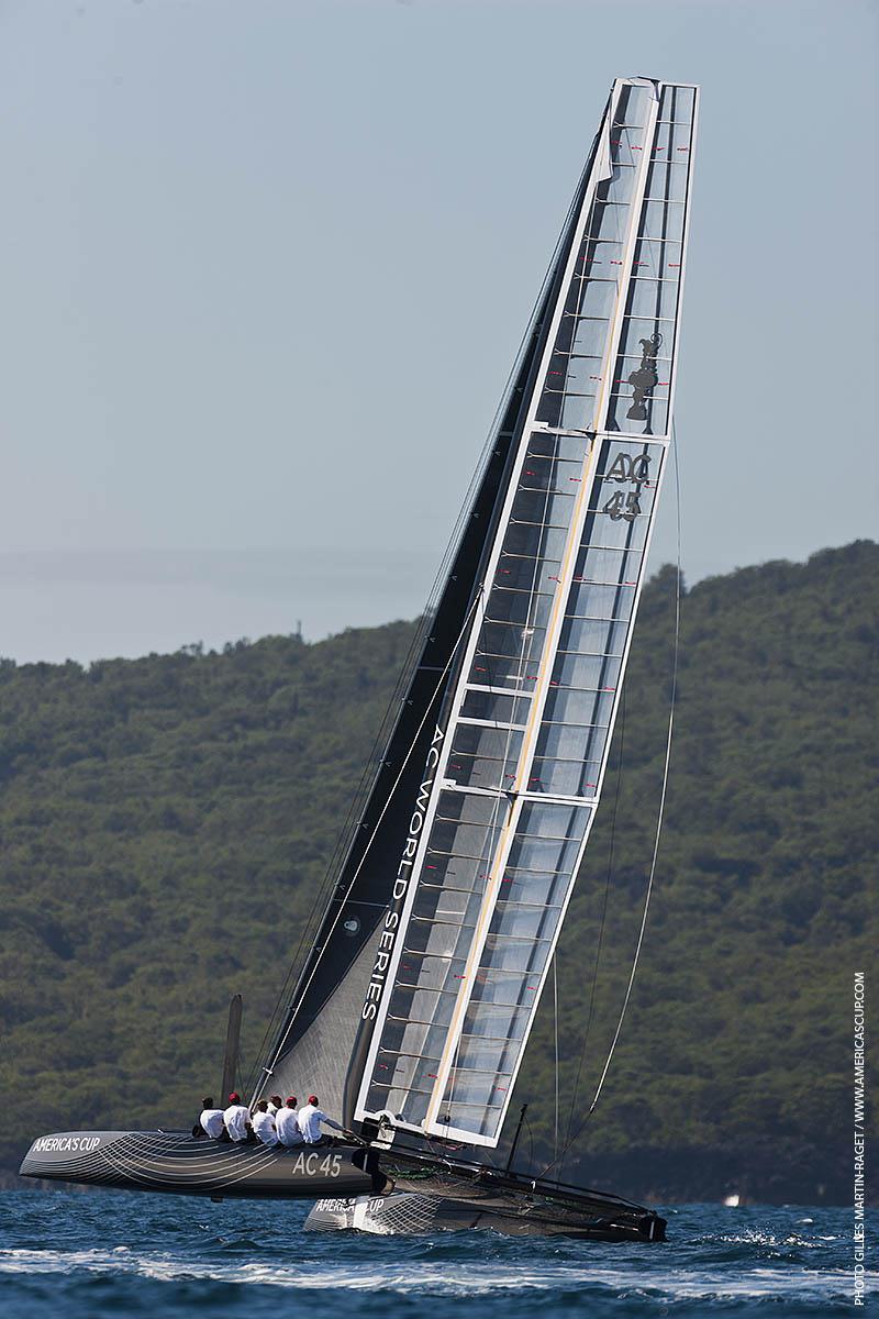 The first sail for the AC45 wing-sail catamaran