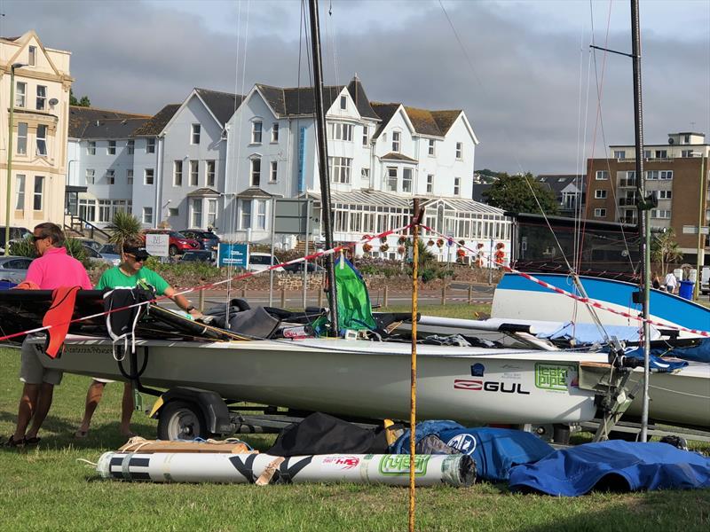 The fleet on the green during the Gul B14 Nationals at Paignton