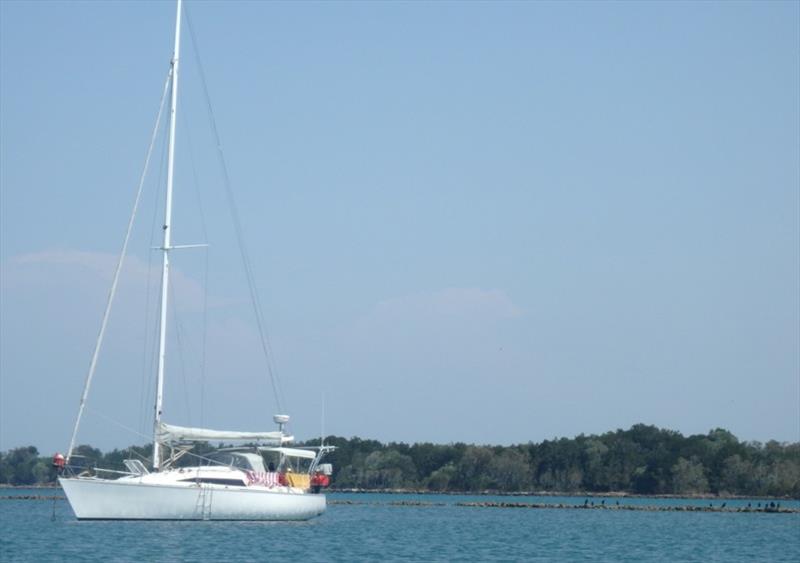 The Breeze sitting happily on her mooring at Iluka