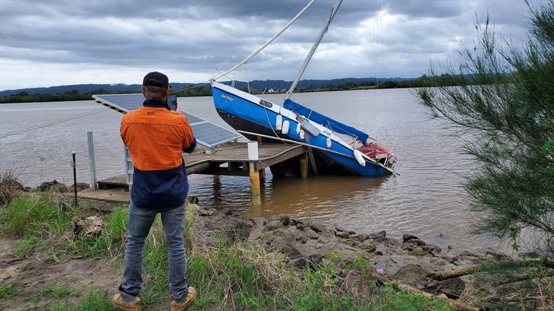 Martin's new yacht stands impaled on a jetty pylon