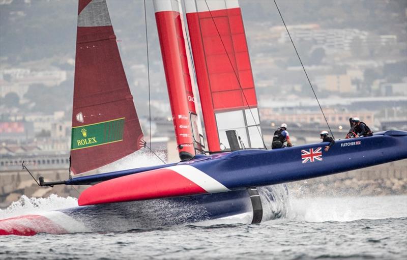 SailGP Team GBR skippered by Dylan Fletcher in action here close to the ...