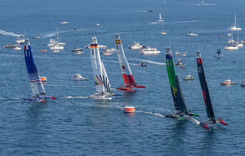 The SailGP fleet in action on Race Day 1 of the France Sail Grand Prix ...