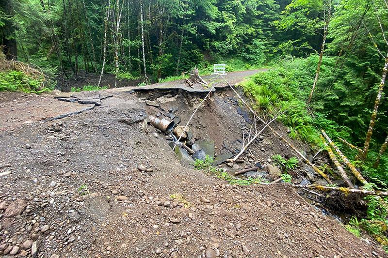 Storm water washout on Olympic National Forest Road 29 caused by an ...