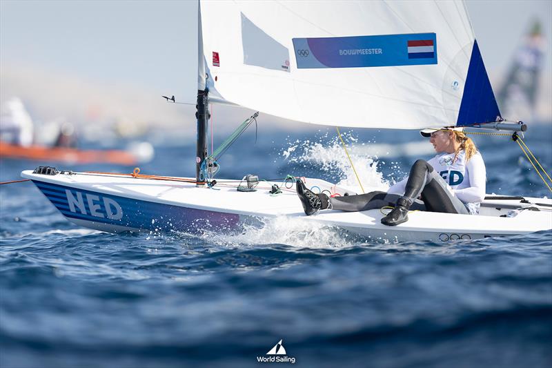 Marit Bouwmeester (NED) relaxes on the tow home - ILCA 6- Marseille ...