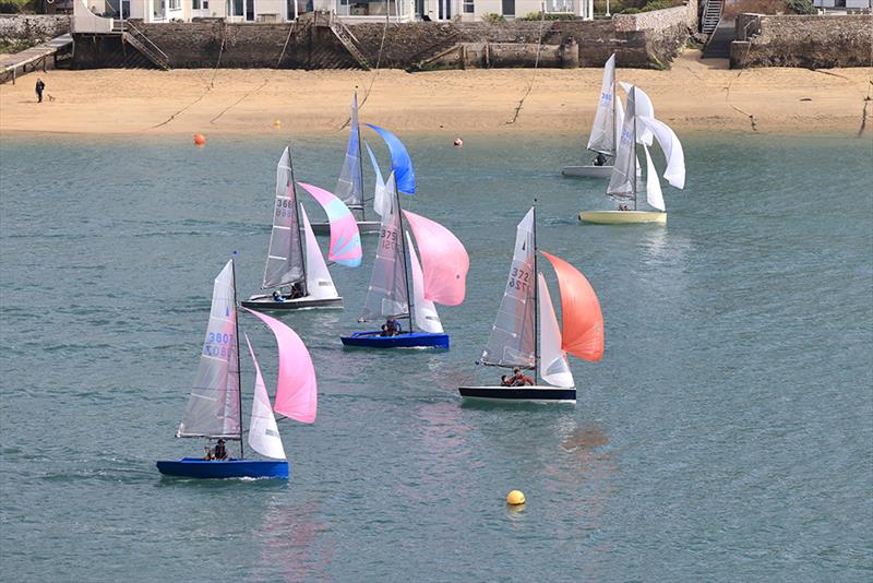 Under spinnaker during the Merlin Rocket South West Series at Salcombe