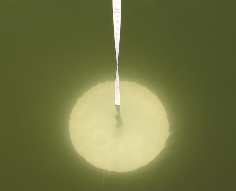 A Secchi Disk underwater on the way to measure the Secchi depth