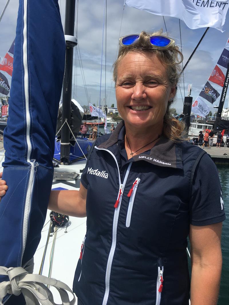 A relaxed Pip Hare aboard the IMOCA Medallia ahead of the 2022 Vendée ...
