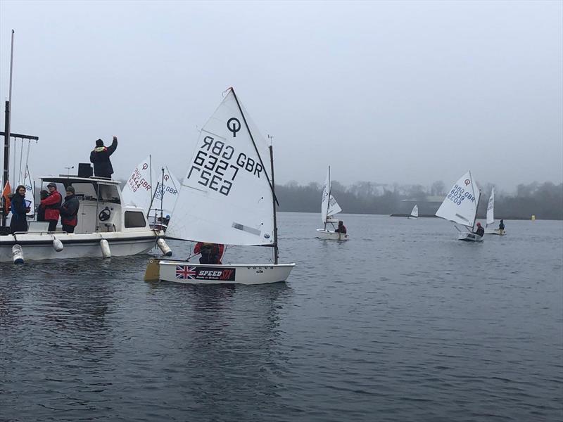Pre-start during the Burghfield Winter Optimist Open