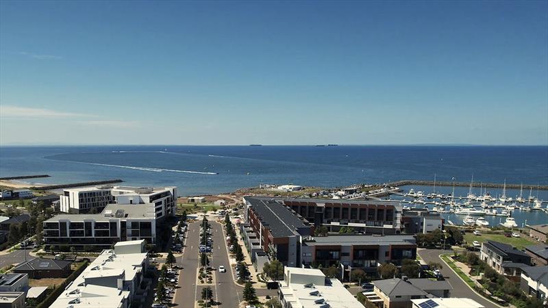 Wyndham Harbour wiht the racetrack out on the water, coming in close to ...
