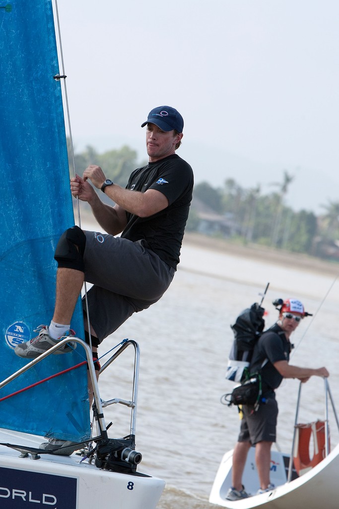 Team Origin bowman Matt Cornwall on the bow during a pre start as ...