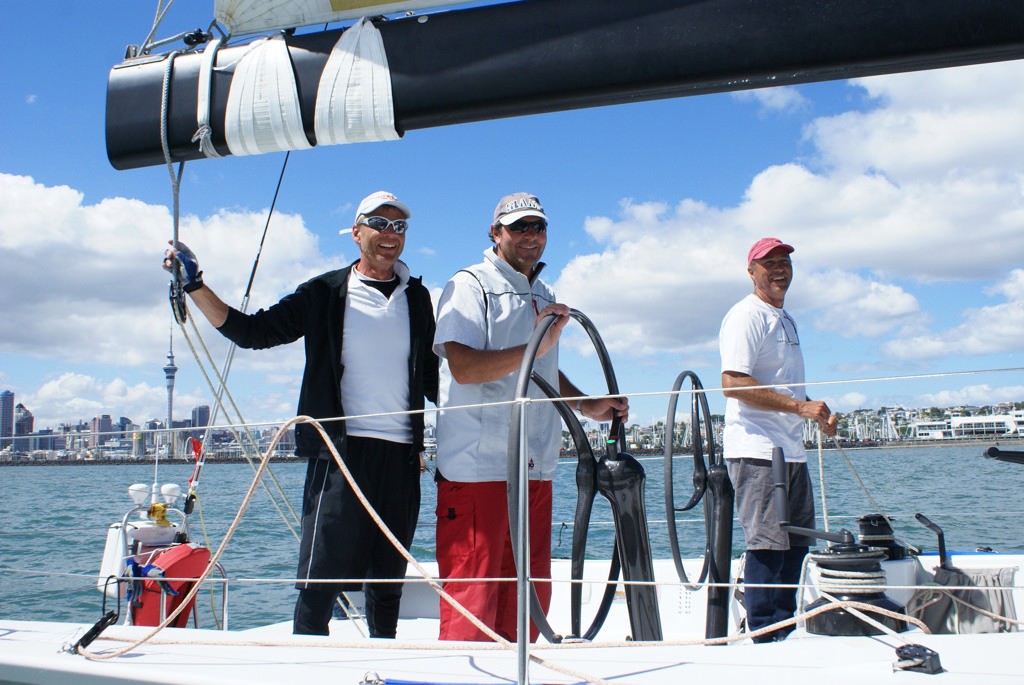 Tilmar Hansen, Greg Elliott and Mike Quilter (navigator) on board ...