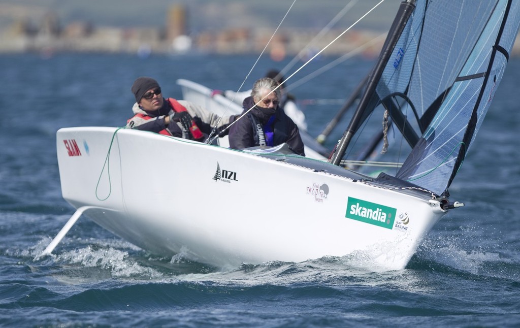 Tim Dempsey and Jan Apel from New Zealand racing in the Skud on Day 4 ...