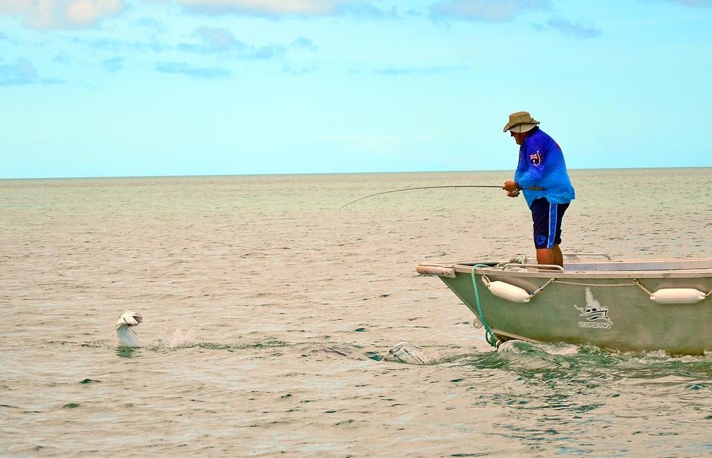 Dave ``Lumpy`` Milson battles a queenfish just off the beach in about a ...