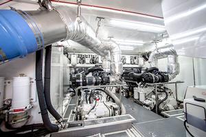 The engine room of the new Whitehaven Coupe 6000 features twin MTU ...