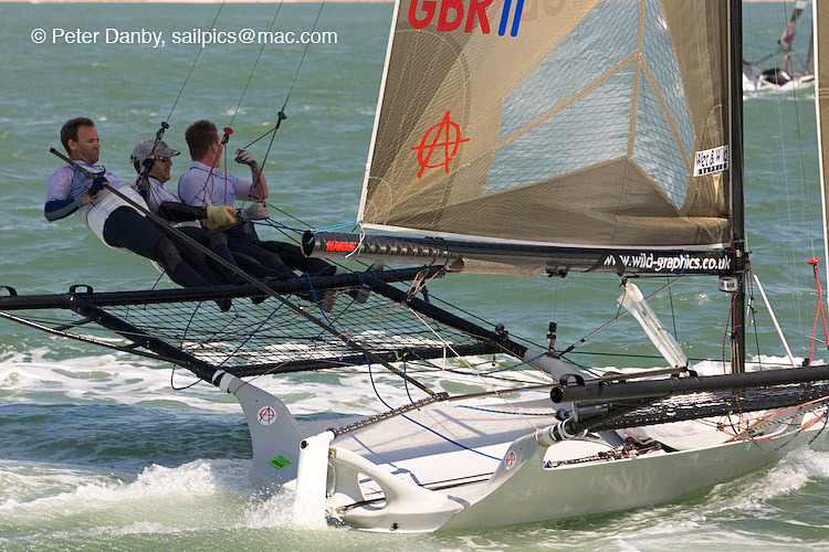 Strong, gusty conditions on the Saturday of the Calshot 18ft skiff ...
