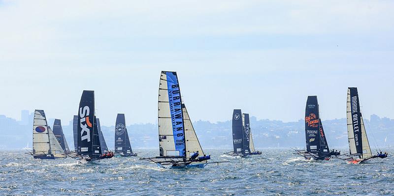 First windward leg on a hazy Sydney Harbour - 18ft Skiff Australian ...