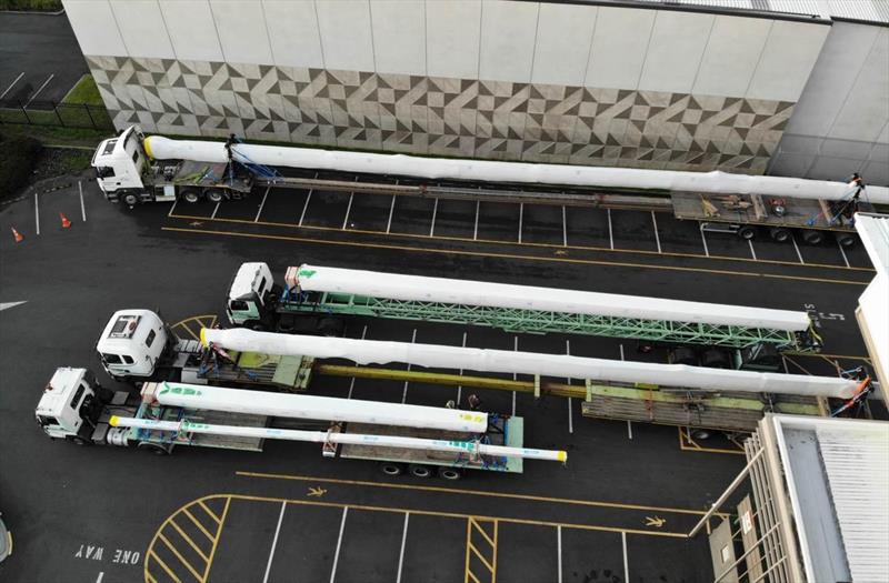 Four spars leave the Southern Spars facility in Auckland